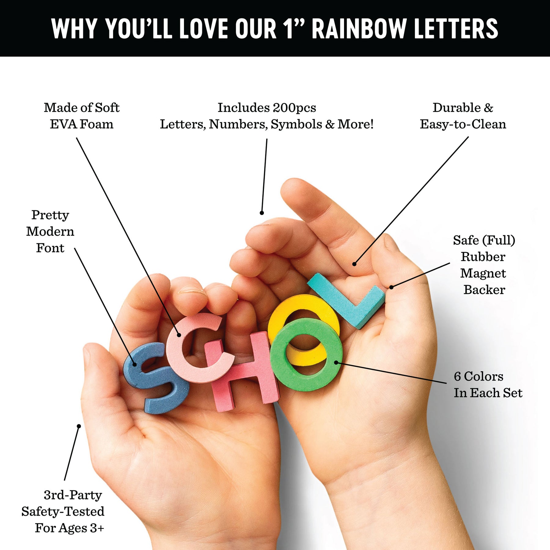 Modern Magnetic 1" Letters & Numbers, 200pc Soft Foam, Easy to clean ...