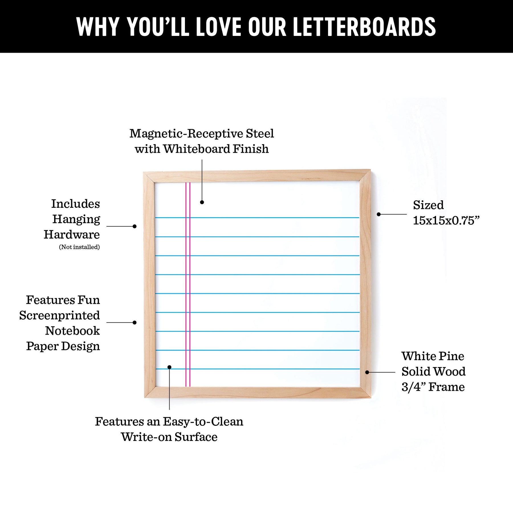 15x15 Magnetic Dry-Erase Notebook Paper Letter Board – The Type Set Co.